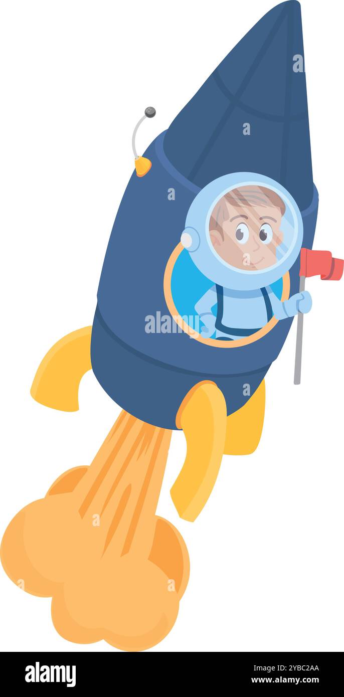 Kid in rocket. Cartoon child character in flying spacecraft Stock ...
