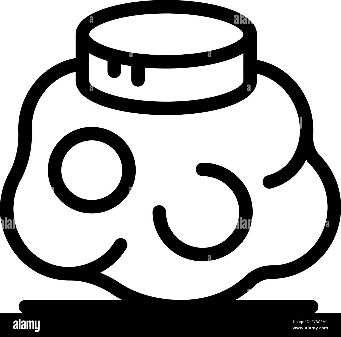 Open cosmetic cream jar with cream flowing out, simple black and white ...