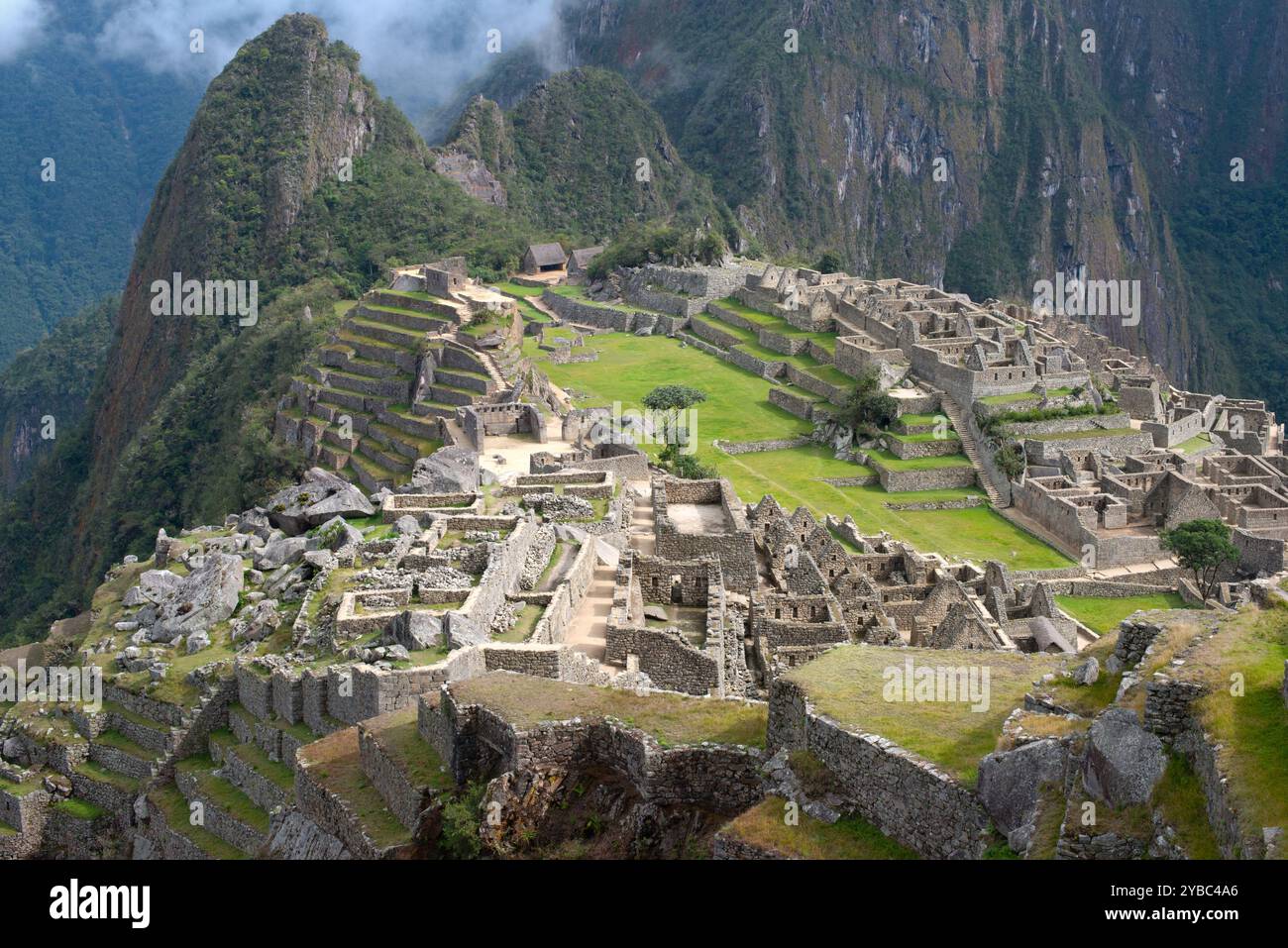Aerial view of Machu Picchu, the iconic Inca citadel nestled in the ...