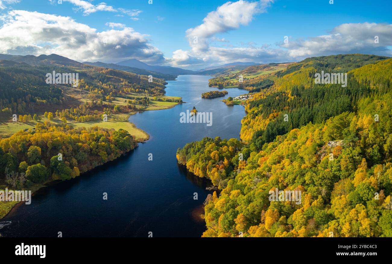 Aerial view from drone of famous view of Loch Tummel from Queen’s View ...
