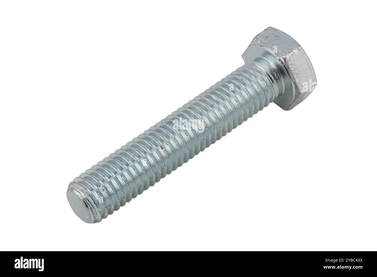 Macro shot metal bolt isolated on white background. Chromed screw bolt ...