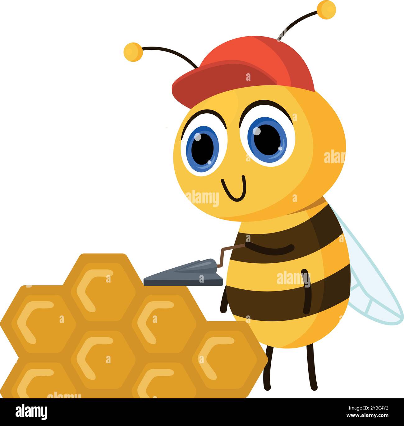 Bee build honeycomb. Cartoon honey production icon Stock Vector Image ...