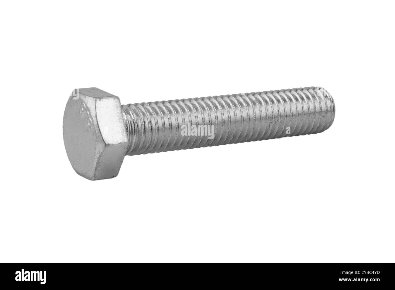 Macro shot metal bolt isolated on white background. Chromed screw bolt ...