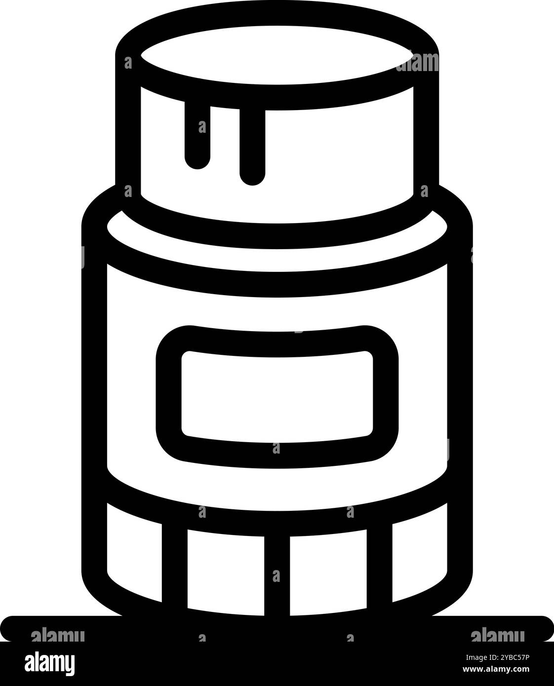 Open paint bucket dripping with black paint on a white background ...