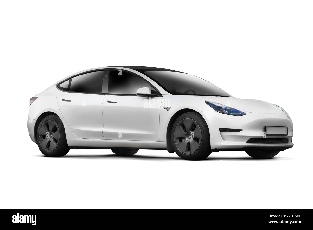 Moscow, Russia - Aug 19 2024: Front right view of a white Tesla Model 3 ...