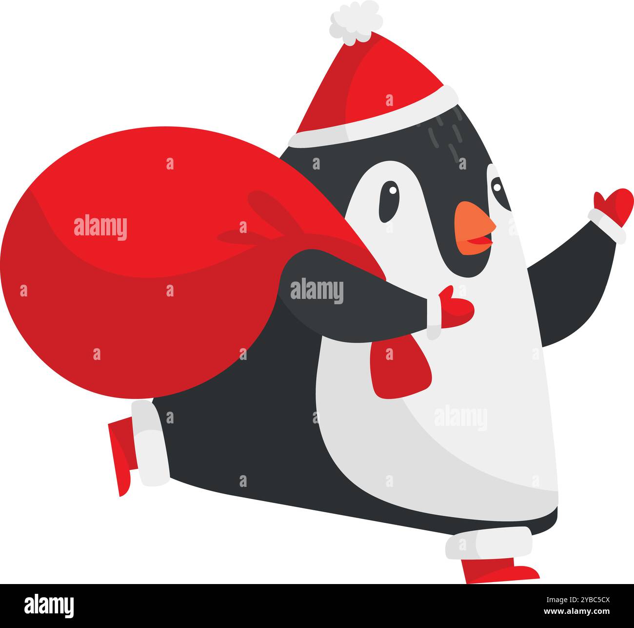 Santa penguin. Cute cartoon christmas animal mascot Stock Vector Image ...