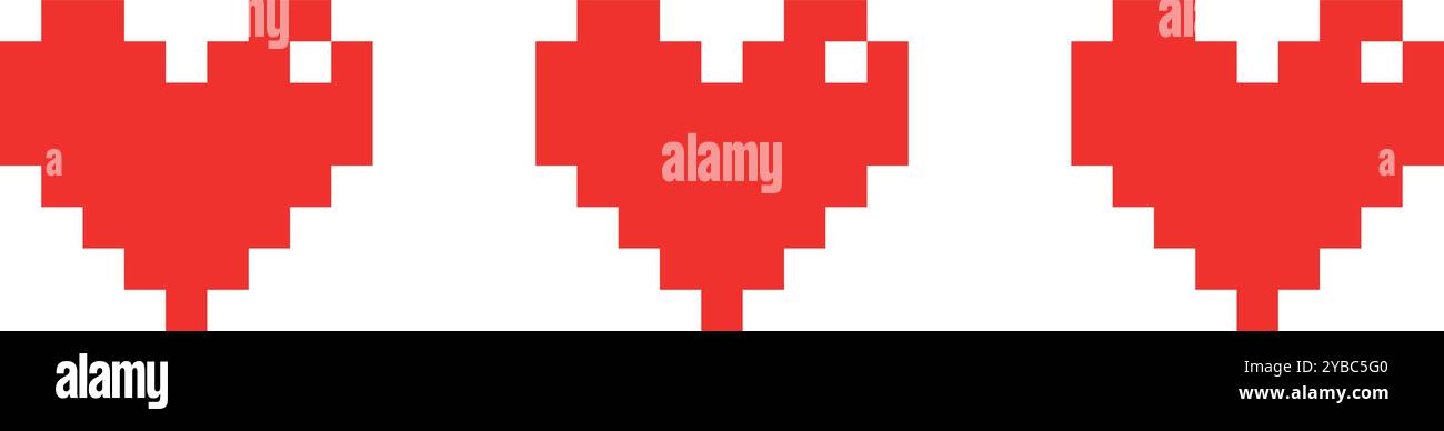 Three red hearts are shown in a pixelated style Stock Vector Image ...
