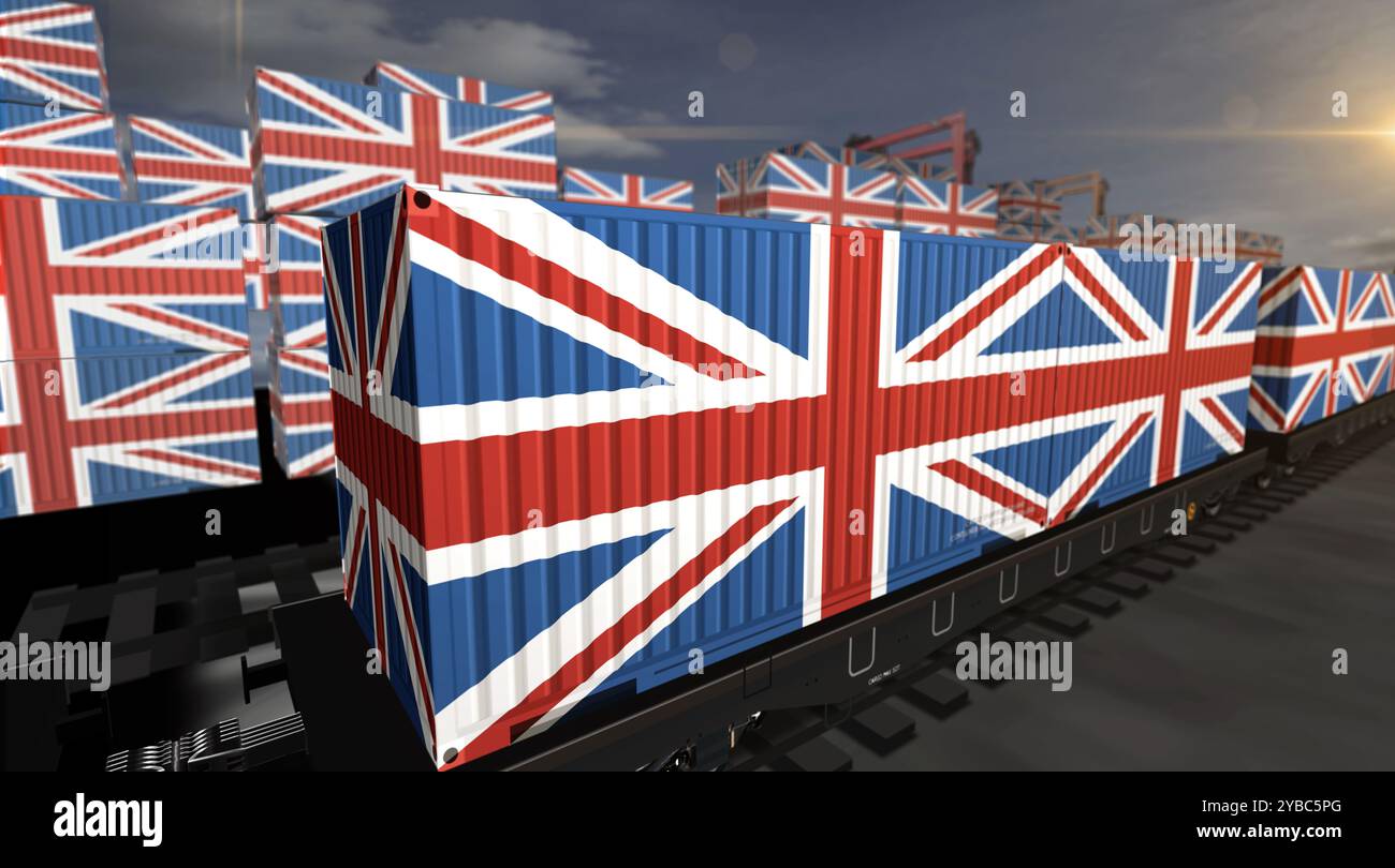 UK Great Britain export production and import containers on a freight ...