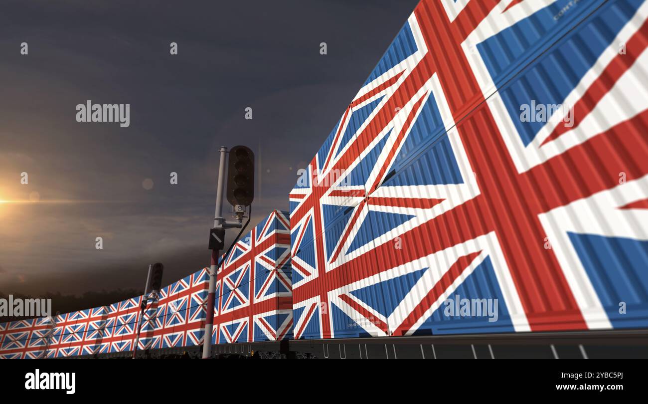 UK Great Britain export production and import containers on a freight ...