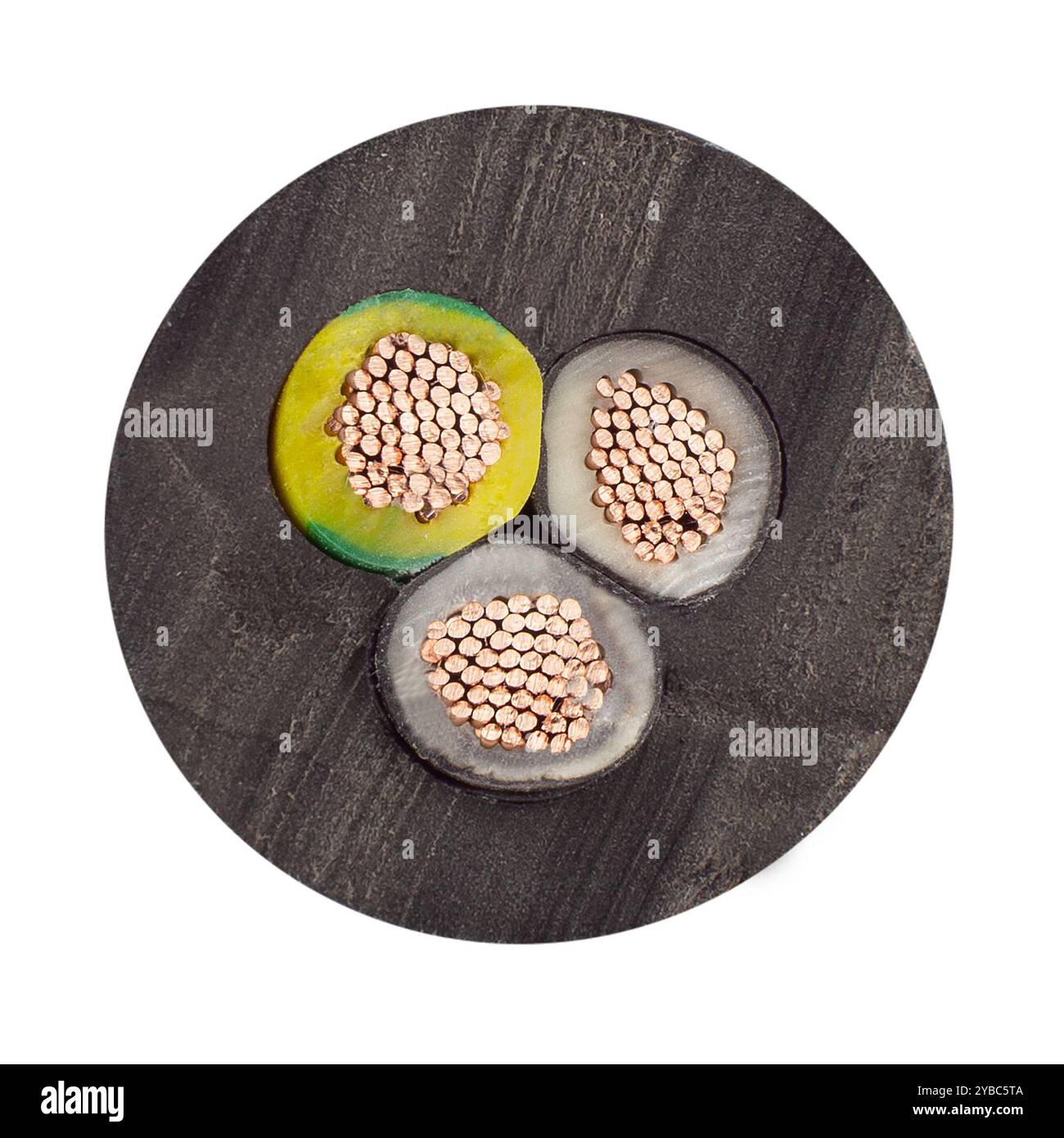 Cross-section of electrical cables with three copper wires Stock Photo ...