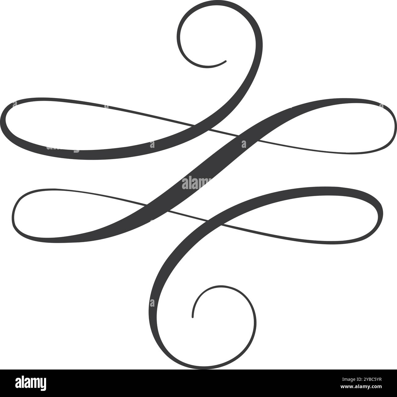 The image is a black and white drawing of a cursive letter C with a ...