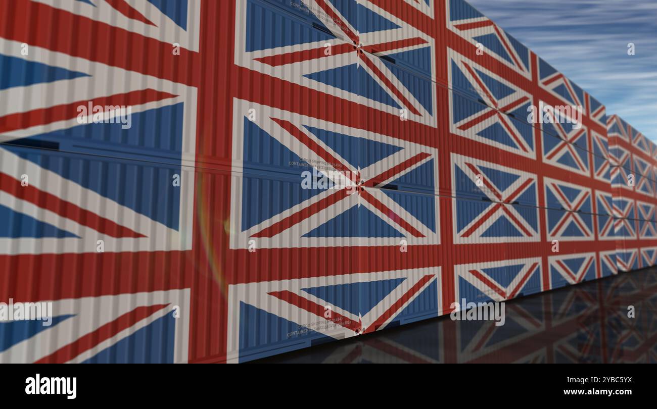 UK Great Britain export production and import cargo containers in row ...