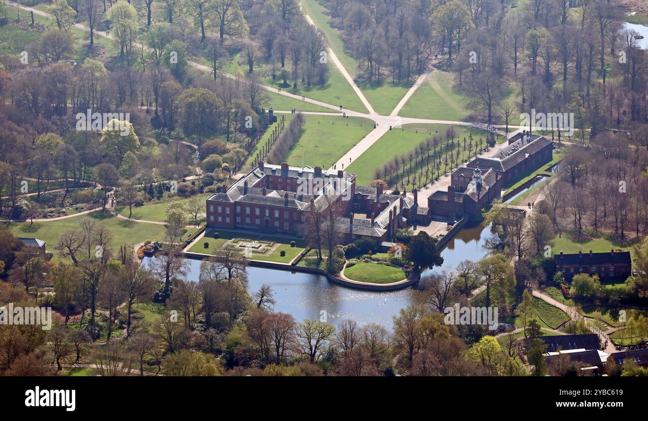aerial view of Dunham Massey Hall, a Georgian mansion run by the ...
