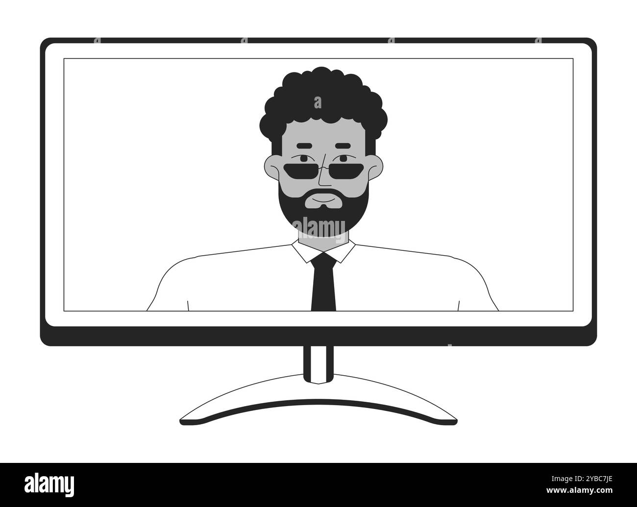 Black male manager on screen computer monitor black and white 2D line object Stock Vector Image ...