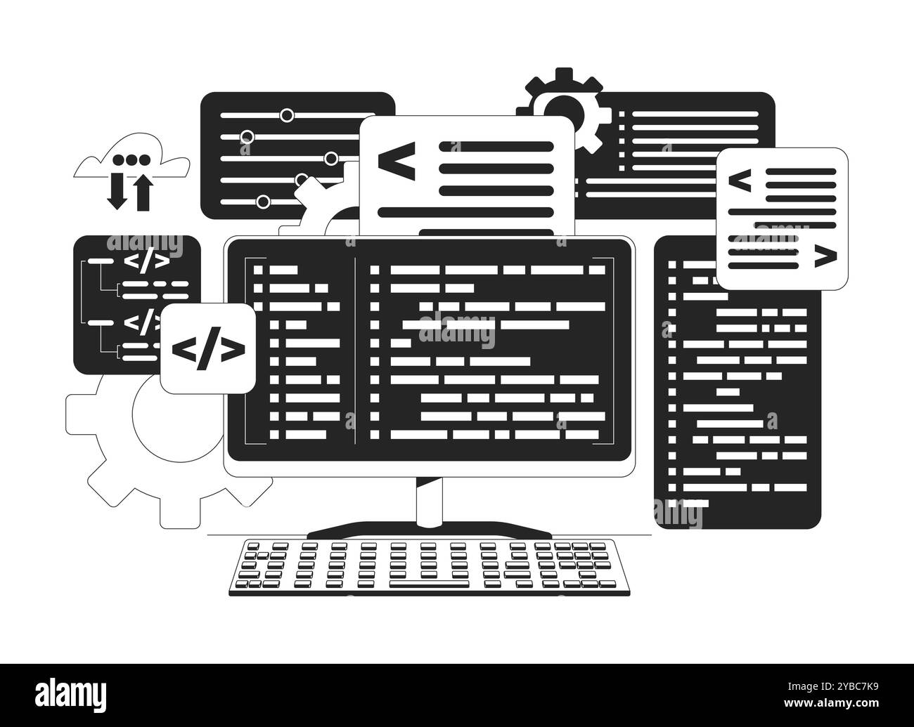 Programming Computing Black And White 2d Line Object Stock Vector Image