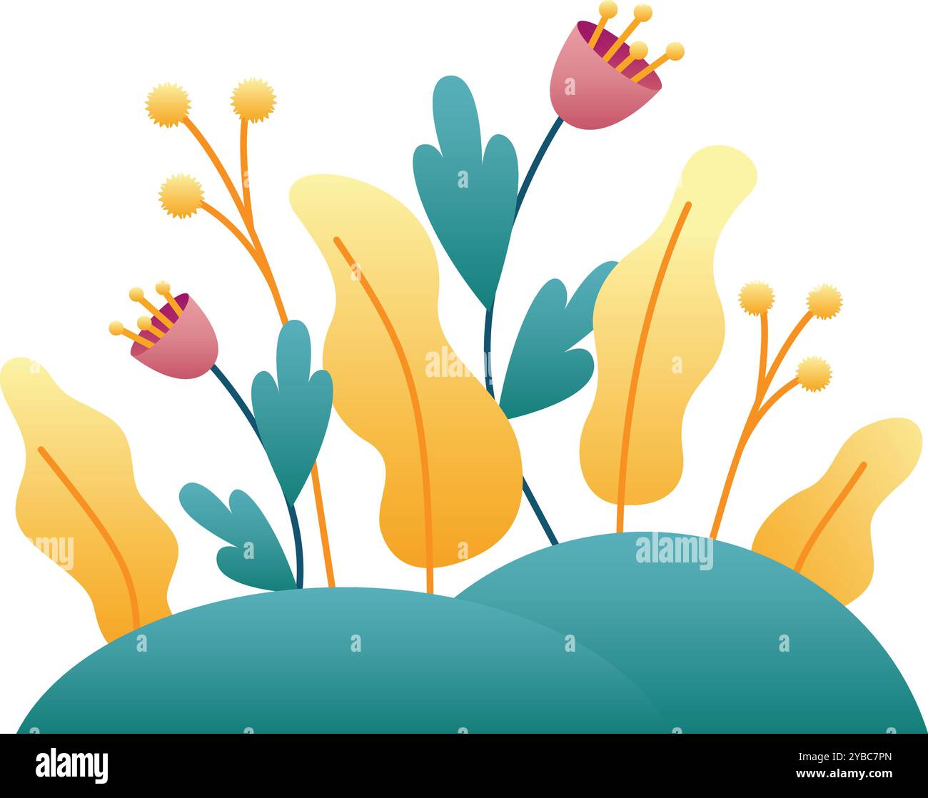 A drawing of a field of flowers with a blue background Stock Vector ...