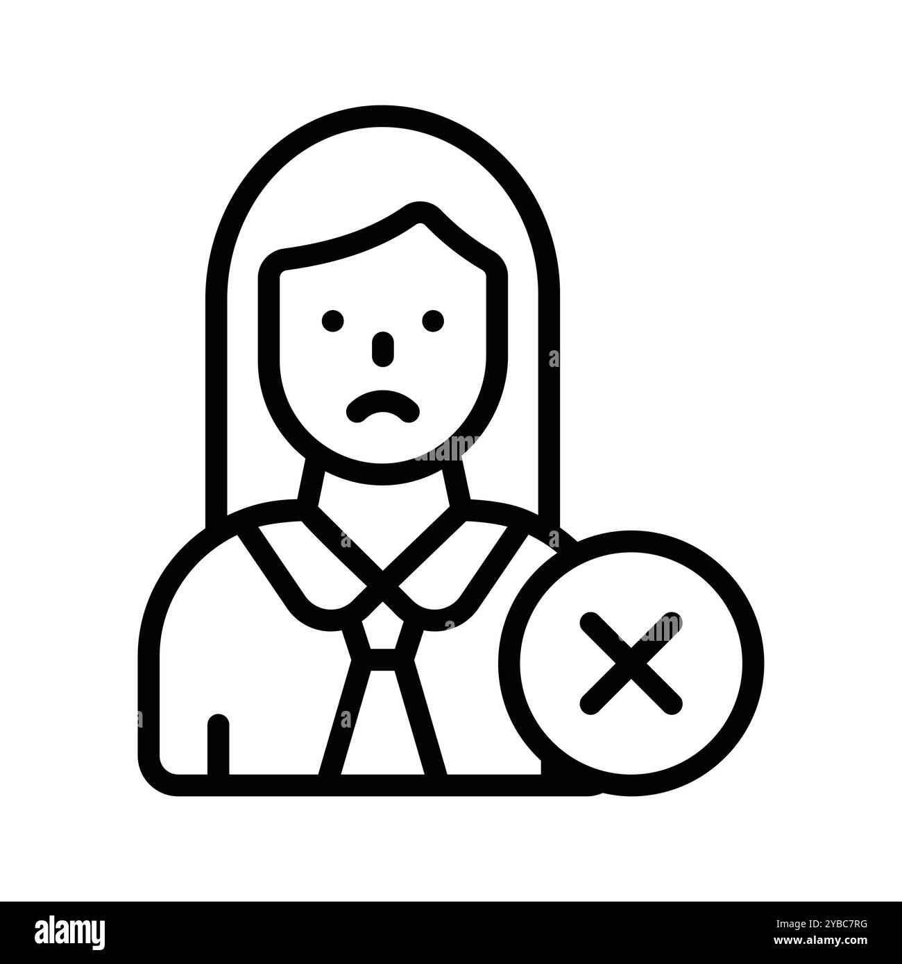 Cross sign with female avatar denoting concept icon of rejected ...