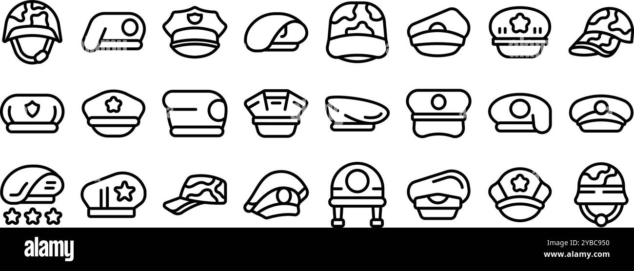 Military caps icons set. Collection of hats worn by military personnel ...