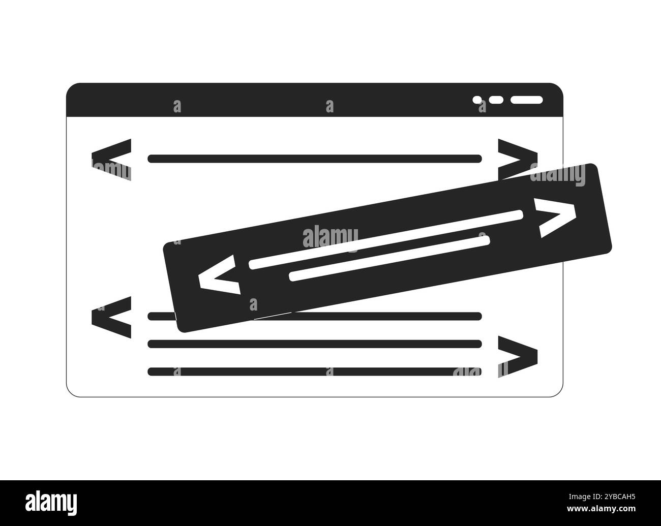 Computer window code development black and white 2D line object Stock ...