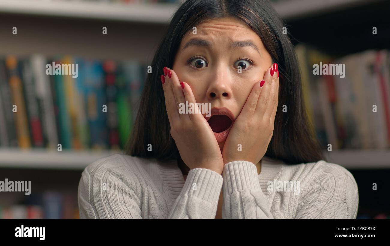 Amazed excited shocked stressed asian woman girl student teacher ...