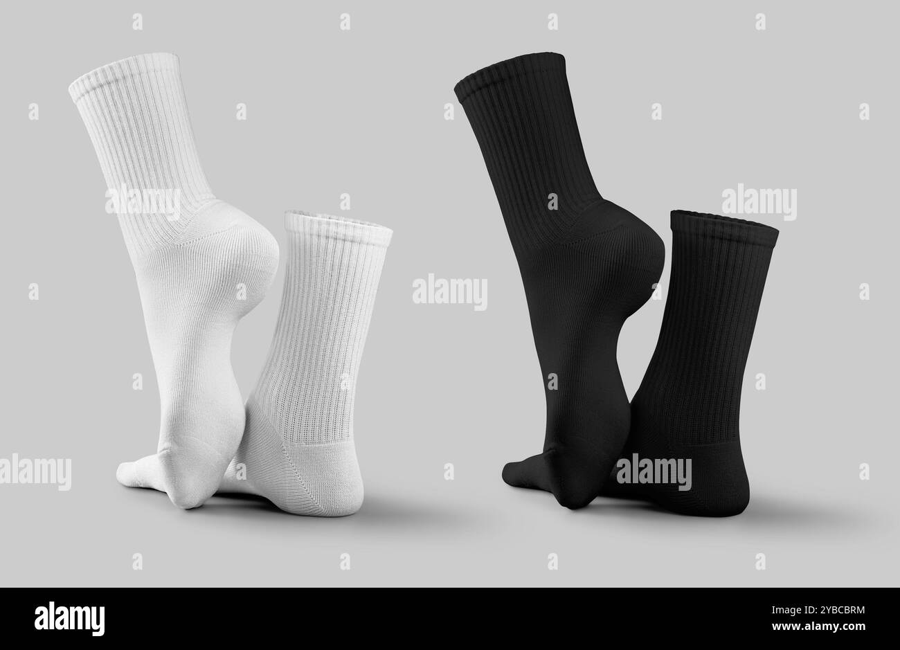 Mockup of white, black long socks, 3D rendering, foot view, for design ...