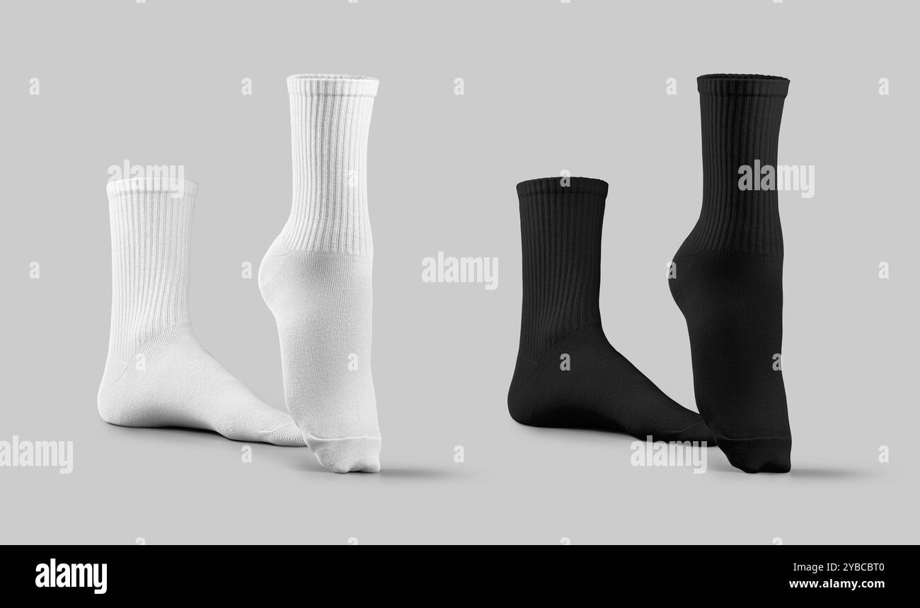 Mockup of white, black long socks 3D rendering, one toe stretched, for ...