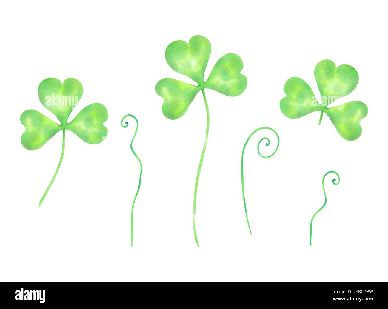 Set of shamrock clovers for good luck on St. Patrick's Day. Watercolor ...