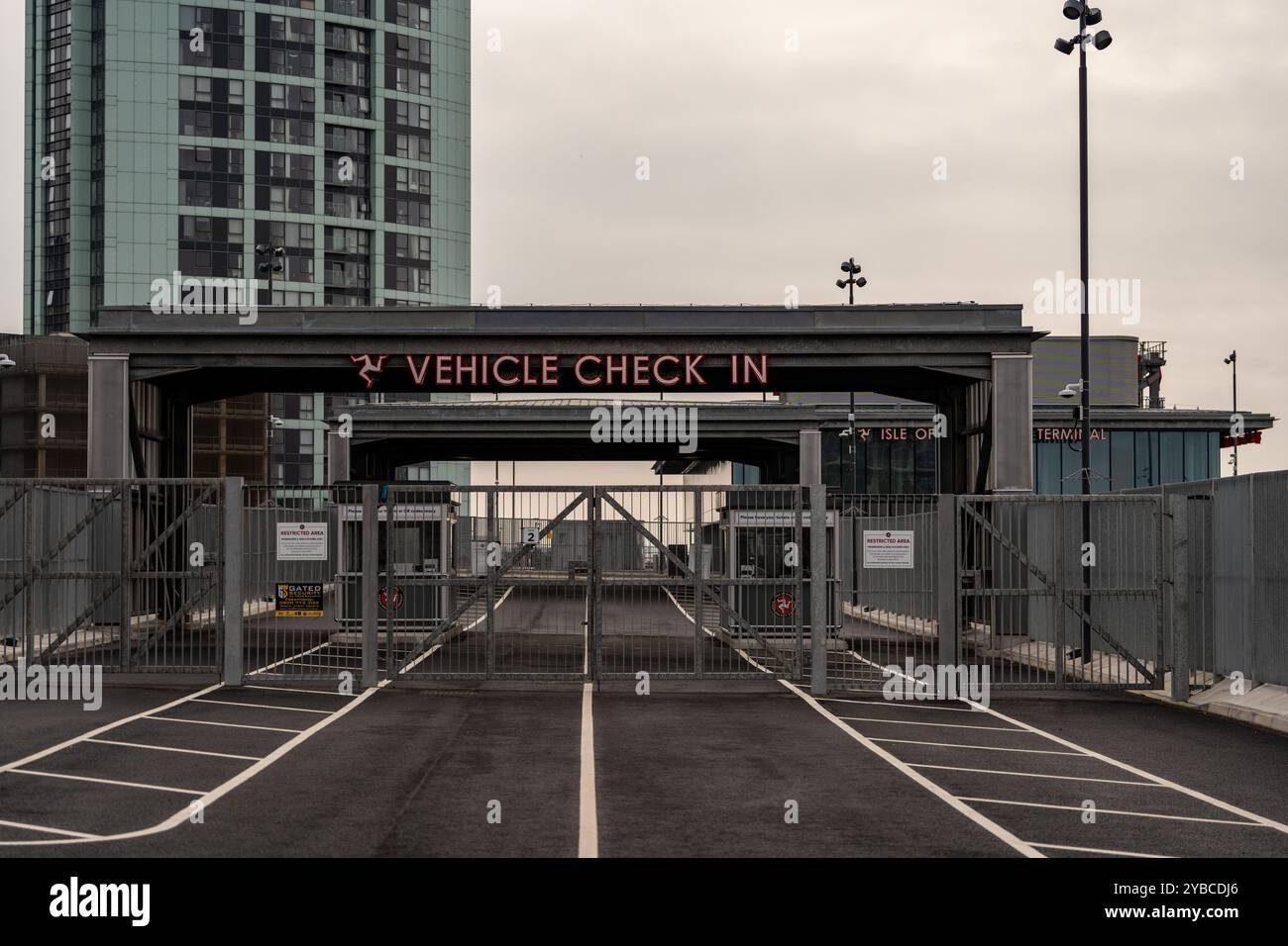The entrance to the isle of man ferry terminal in liverpool with a neon ...