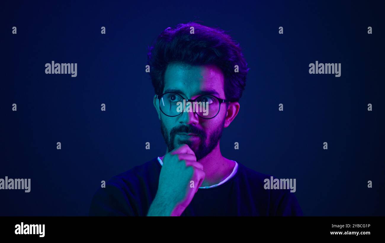 Infographic hologram editing template ultraviolet background Arabian man hi-tech internet ...