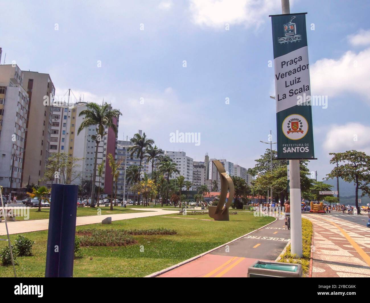 Santos city, Brazil. Councilman Luiz La Scala Square. Cycle path ...