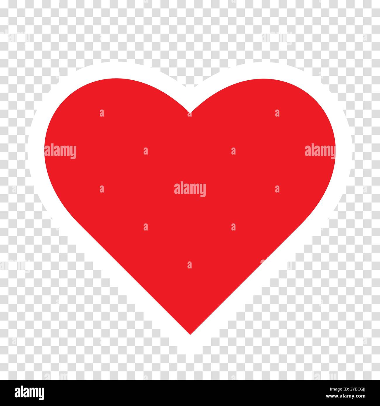 A red heart sticker on a transparent mold on. The contours of a red ...