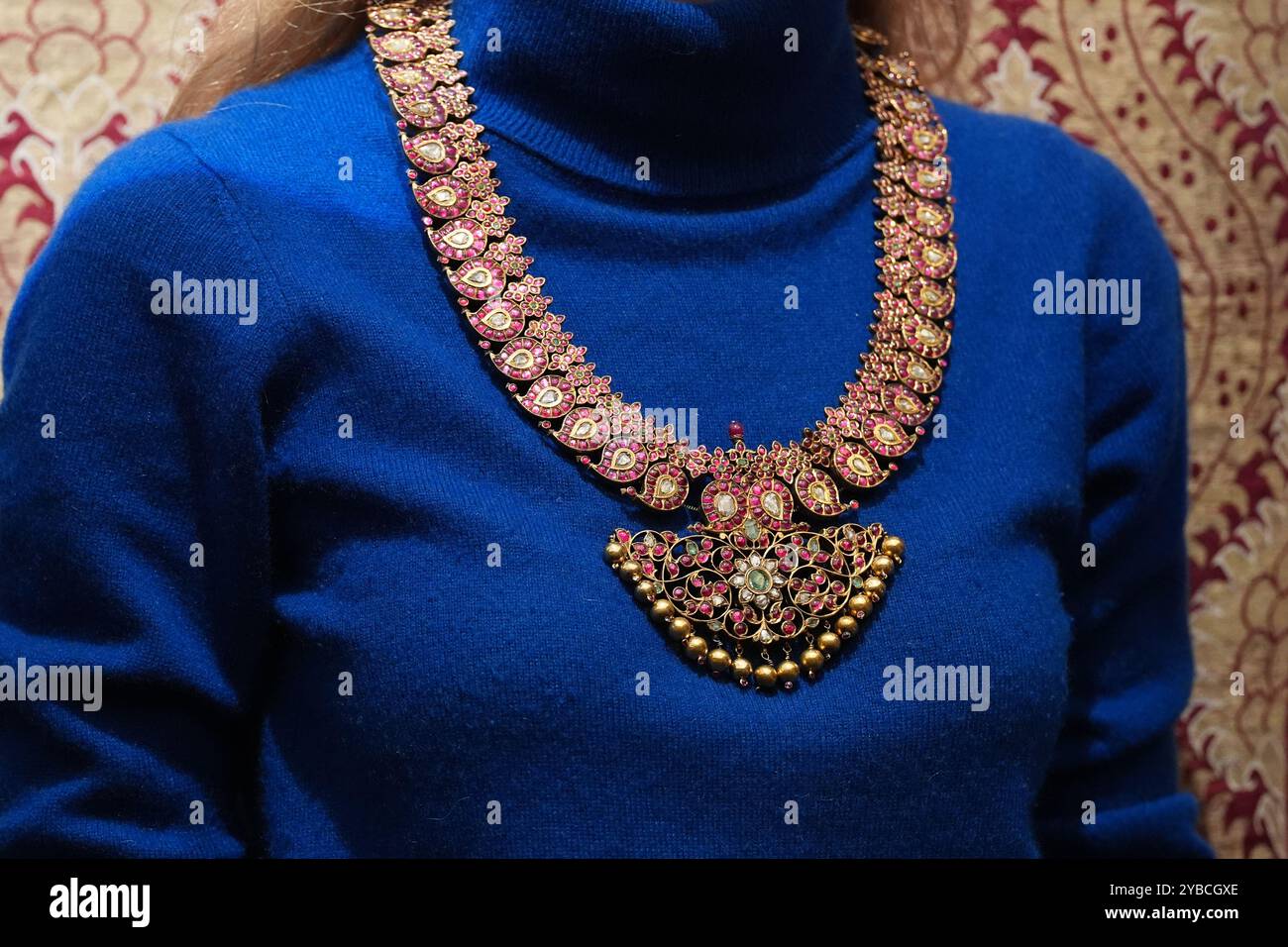 A diamond, ruby and emerald-set gold Manga Malai necklace, India, Tamil ...