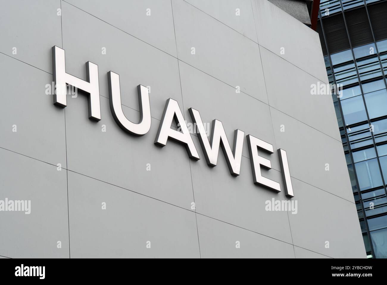 Shenzhen, China, March 11, 2024: Huawei logo on the office building ...