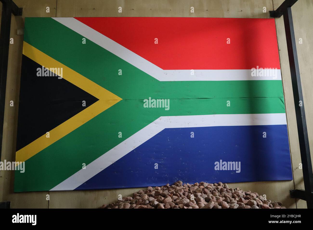 South Africa flag depicted in bright paint colors on wall Stock Photo ...
