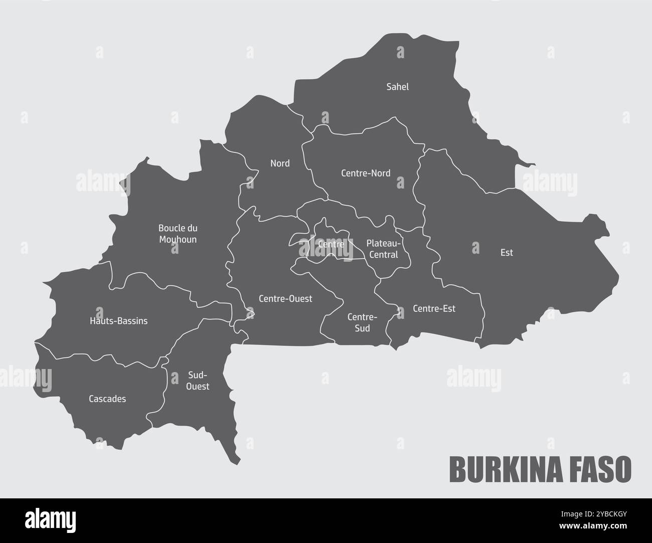 Burkina Faso administrative map with labels, Africa Stock Vector Image ...