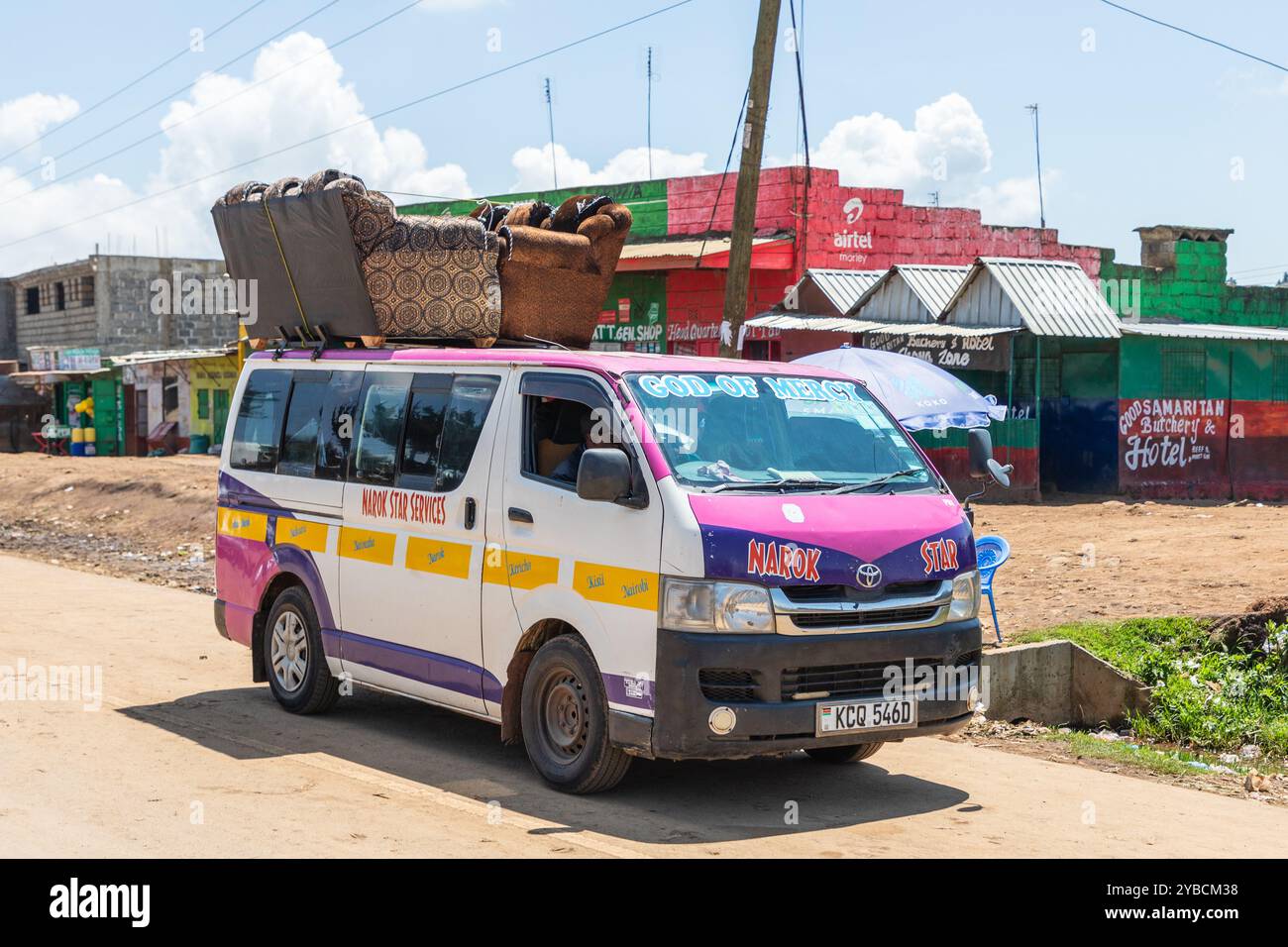 Local public bus with furniture loaded on the roof, Kenya, Africa Stock ...