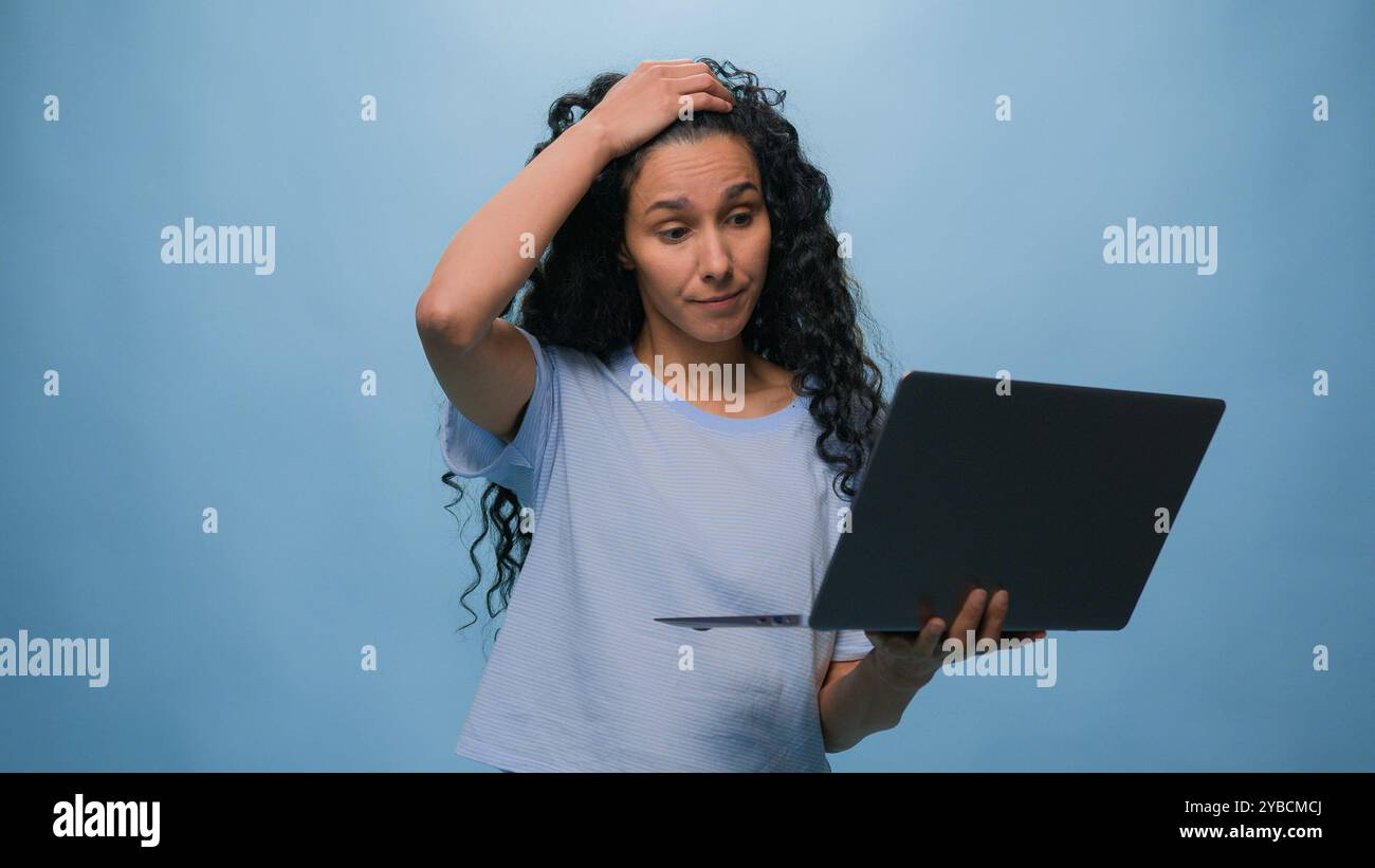 Shocked frustrated Indian student girl Latino upset woman businesswoman ...