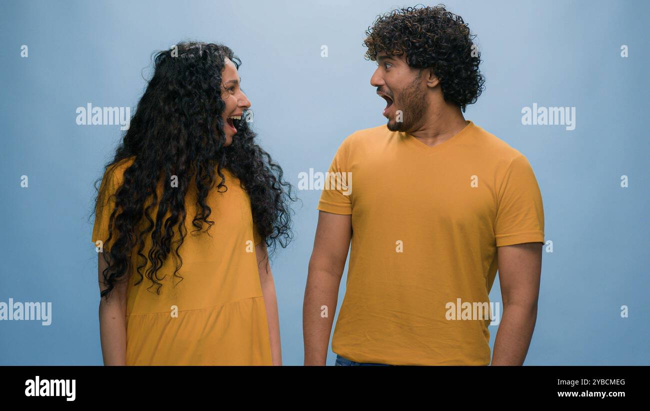 Excited happy shocked wonder amazed surprised Arabian couple winners ...