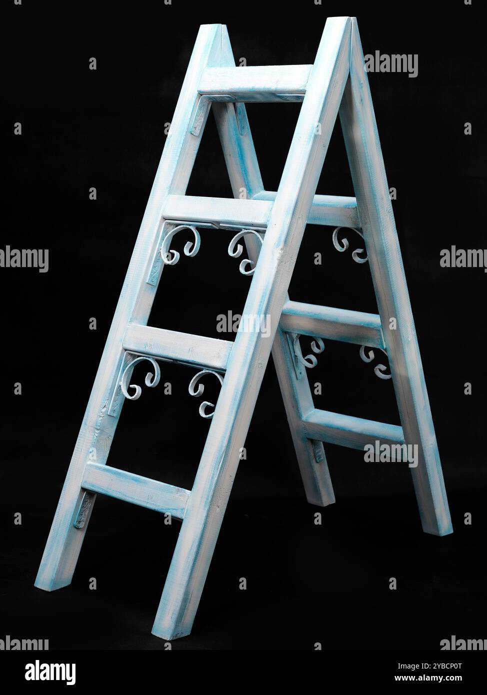 Blue and White handmade unique wooden ladder Stock Photo - Alamy