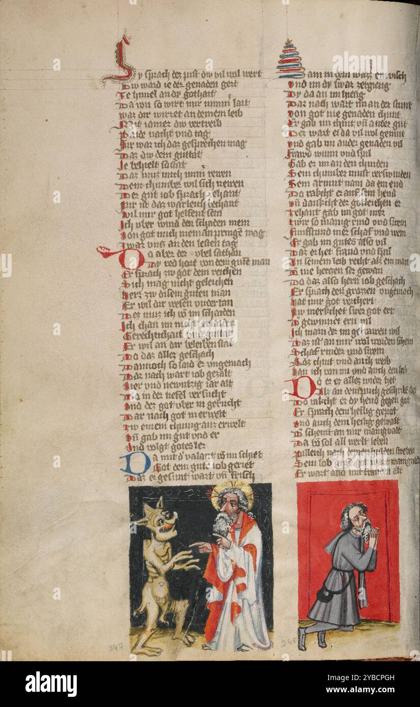 Satan before God; Job in Prayer; Weltchronik, about 1400-1410 Stock ...