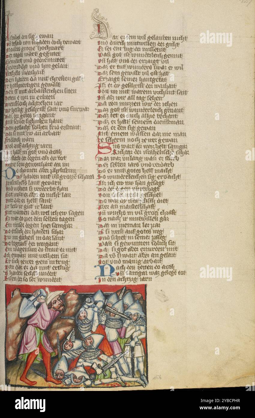 Shamgar Defeats the Philistines; Weltchronik, about 1400-1410 Stock ...