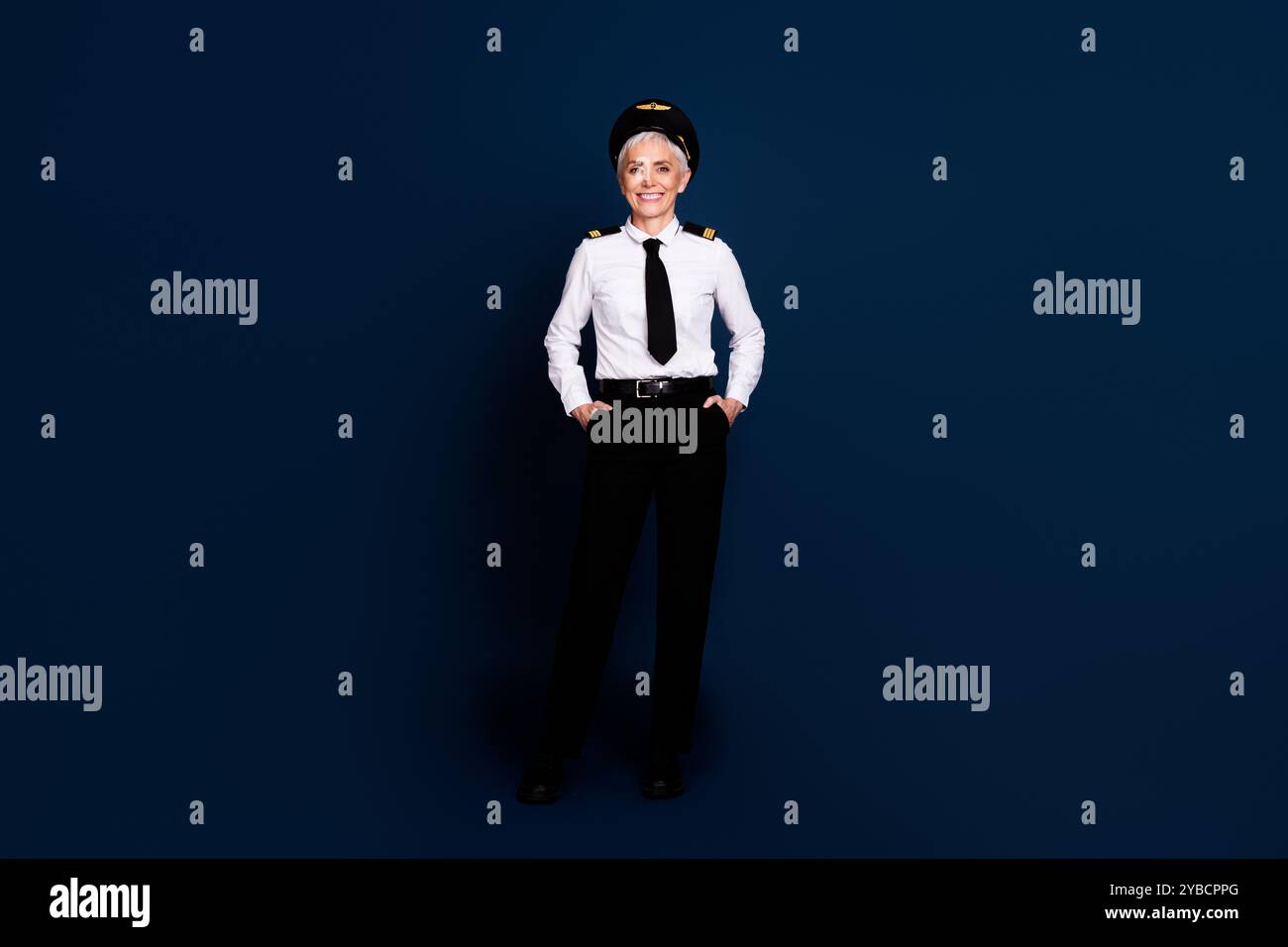 Full size photo of pretty retired female professional airline pilot ...