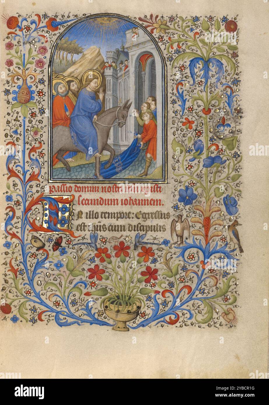 The Entry into Jerusalem; Book of Hours, about 1420. Jesus rides a ...