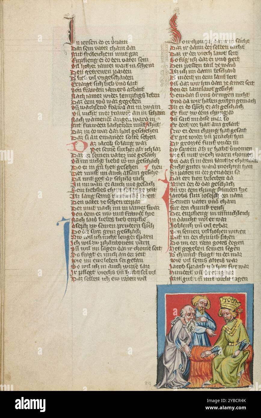 Jacob and Joseph before Pharaoh; Weltchronik, about 1400-1410 Stock ...