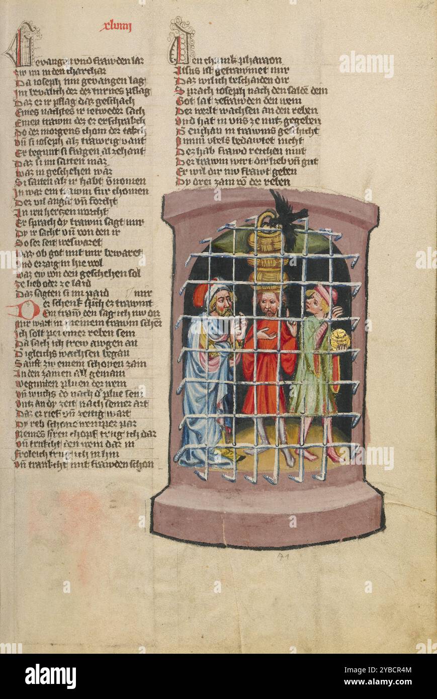 Joseph in Prison with a Butler and a Baker; Weltchronik, about 1400 ...