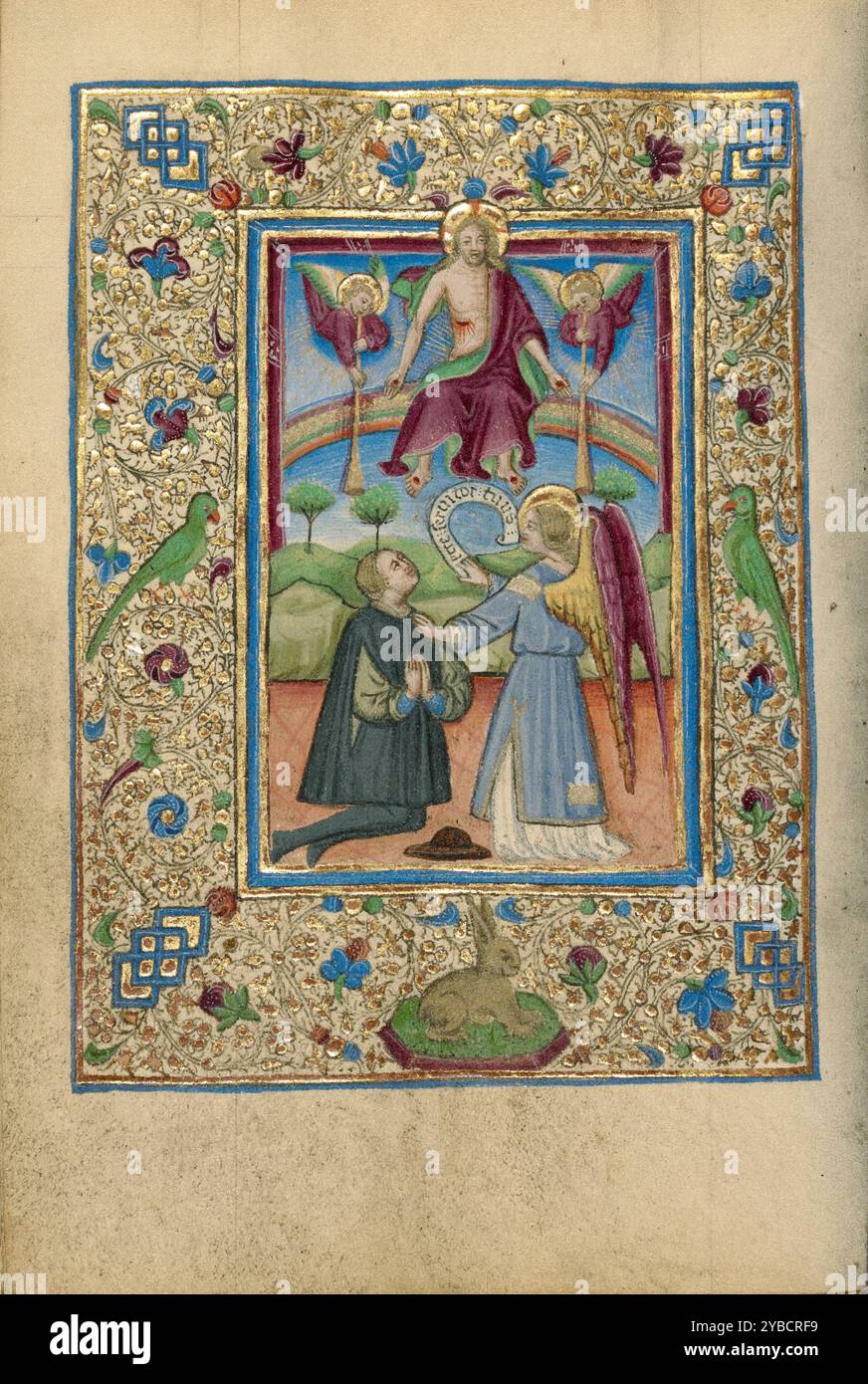 Guardian Angel with Kneeling Man; Book of Hours, about 1460 Stock Photo ...