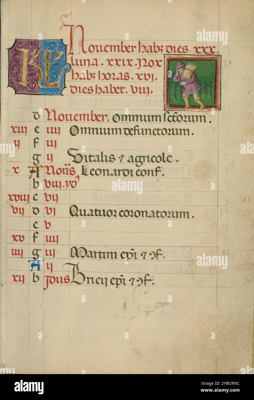 November Calendar Page; Gathering Wood; Book of Hours, about 1460 Stock ...