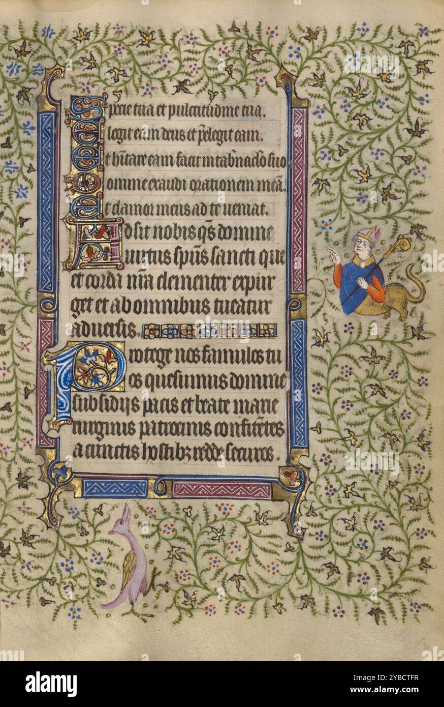 Decorated Text Page; Book of Hours, about 1410. Note half-priest half ...