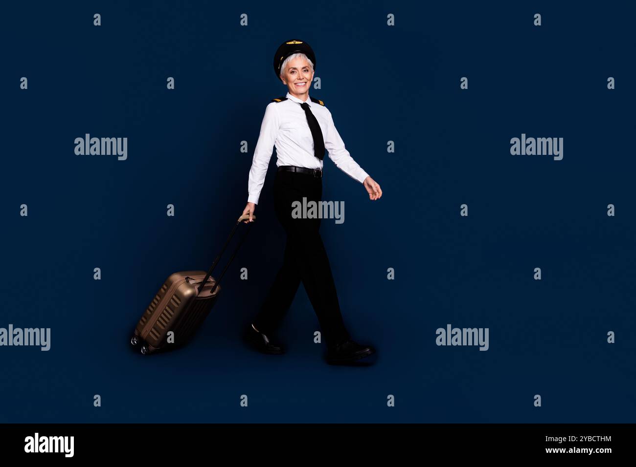 Full body photo of attractive senior lady passenger plane captain ...
