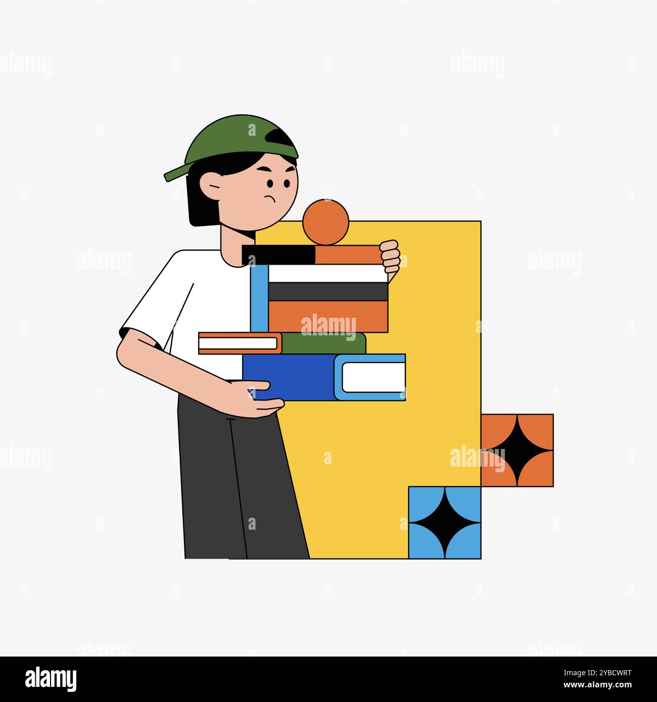 Male Student Holding A Stack Of Books In Flat Vector Illustration ...
